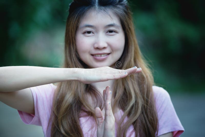 Asia Woman Shows the Hands Stop Timeout Stock Image - Image of gesture ...