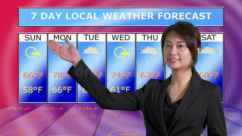Asian American Female Weather Reporter Reporting from Studio Stock ...