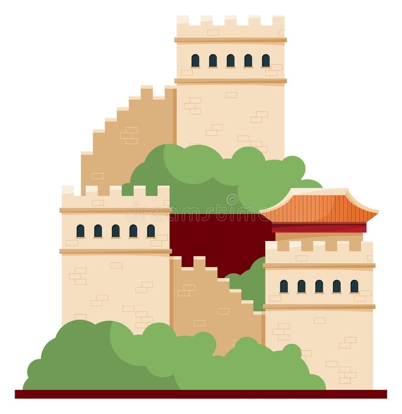 Asian Ancient Tower. Great Chinese Wall Icon Stock Vector ...