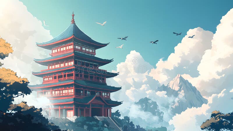 Asian Anime Style Background with Chinese and Japanese Influence Stock ...