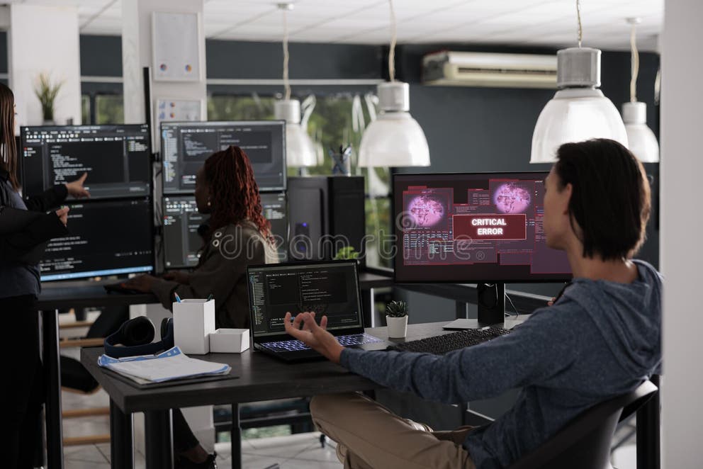 Asian App Developer Having Web Server Hacked Dealing With Critical Error Stock Image Image Of