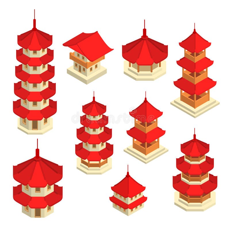 Asian Architecture Building Sign 3d Icon Set Isometric View. Vector ... Asian Architecture Building Sign 3d Icon Set Isometric View. Vector ...