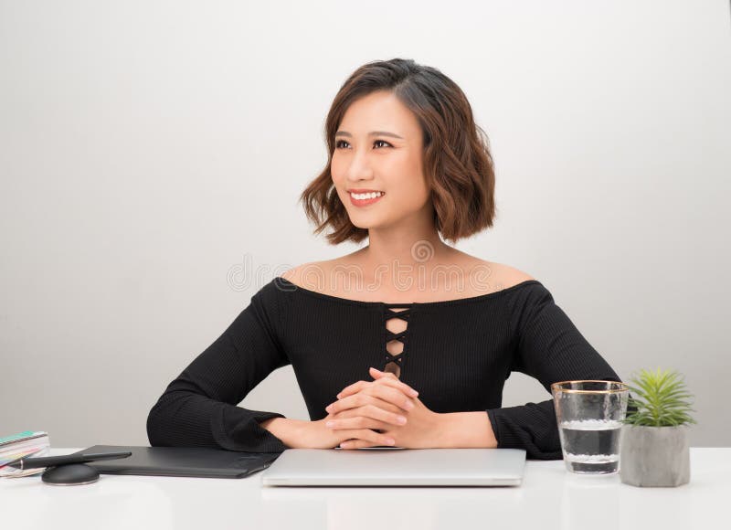 Asian Attractive Photo Editor Working on Computer in a Modern Office ...