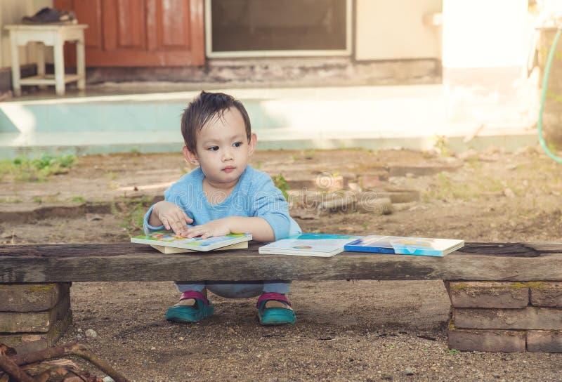 Asian Baby Boy Reading Tale Book Alone Stock Image - Image of book ...