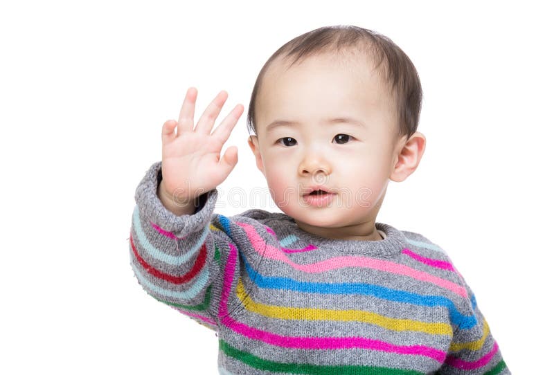 Asian baby boy say hi stock image. Image of portrait - 39158257