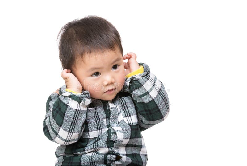 Asian Baby Boy Touch His Ear Stock Photo - Image of joyful, cheerful ...