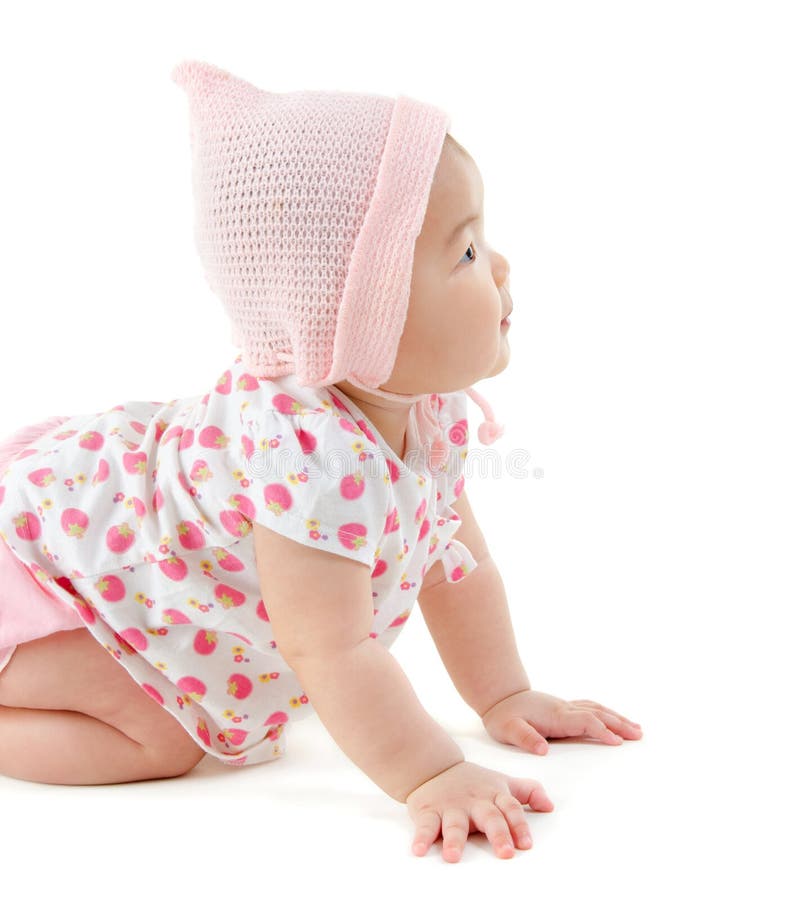 Side View of Pretty Crawling Baby Girl Stock Image - Image of beautiful ...