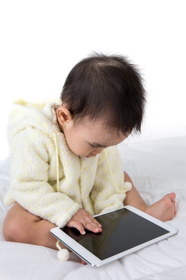 Asian Baby Touching with Tablet PC Stock Photo - Image of portrait ...