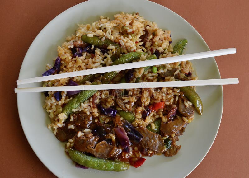 Asian BBQ Style Beef with Vegetables and Rice Stock Image - Image of ...