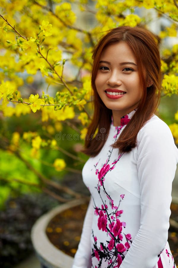 Asian Beauty Woman In Traditional Vietnam Clothing Asia Culture Stock