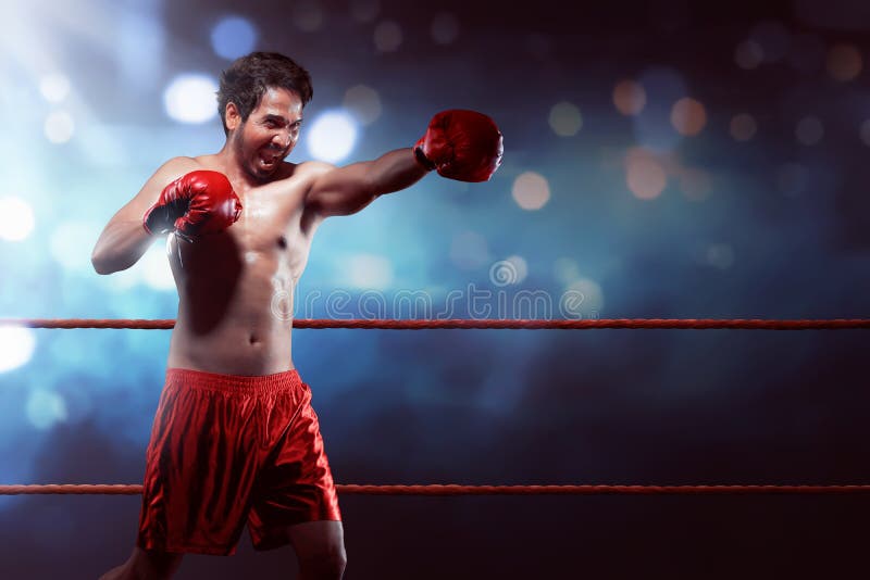 Asian Boxer Man Doing Free Exercise on the Ring Arena Stock Image ...