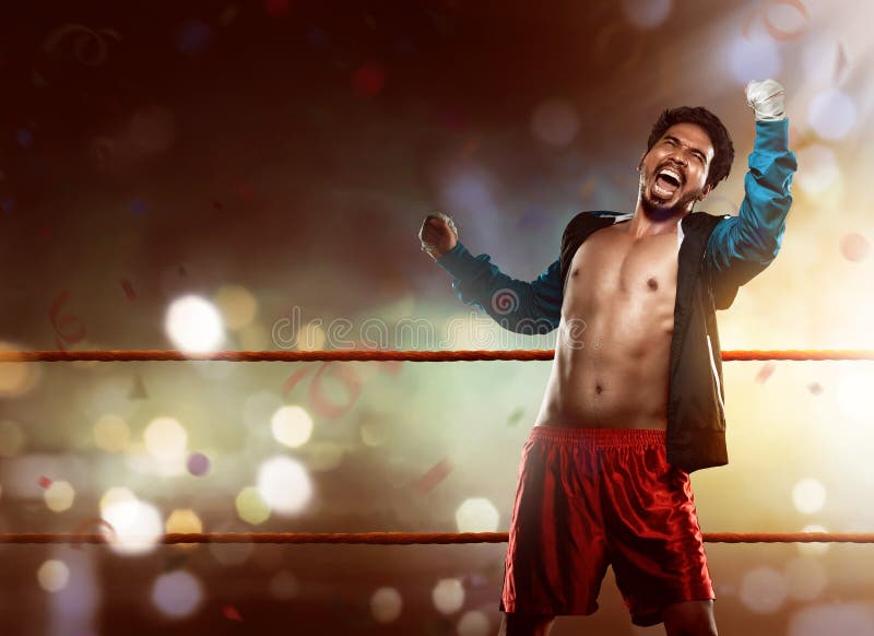 Asian Boxer Posing Celebrate after Victory Stock Image - Image of ...