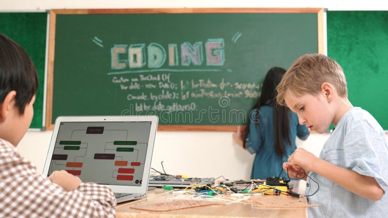 Asian Boy Coding Program Friend Fixing Electric Board Class Pedagogy Stock Photos - Free ...