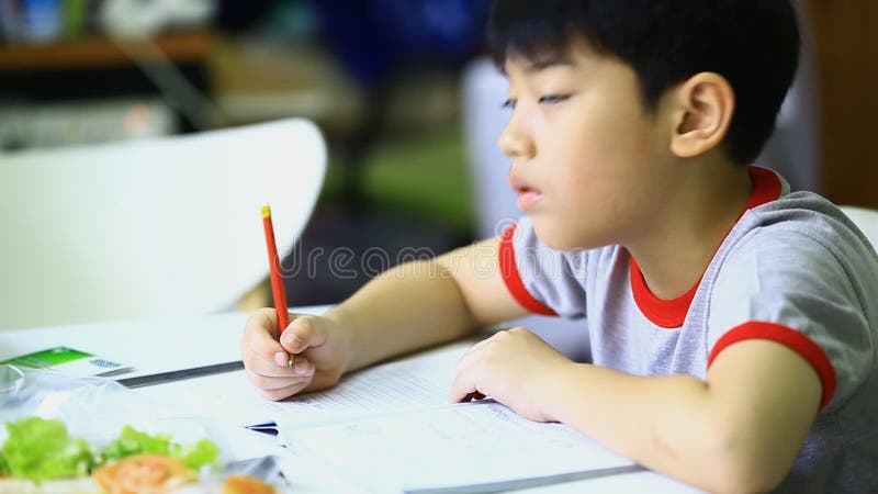 Asian Boy Doing Homework at Home . Stock Video - Video of young ...