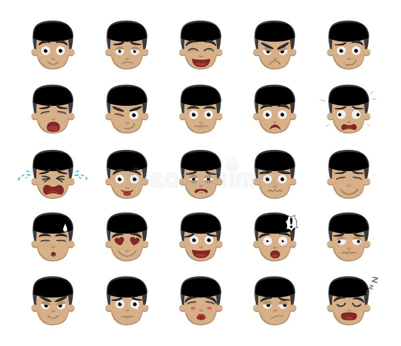 Asian Boy Emotion Faces stock vector. Illustration of avatar - 57832240