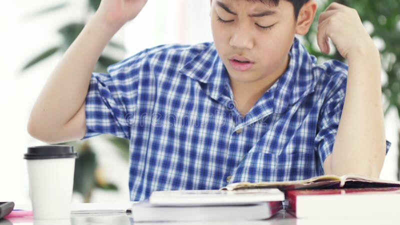Asian Boy in Front of the Homework in Anger, Boy at Home Doing Your ...