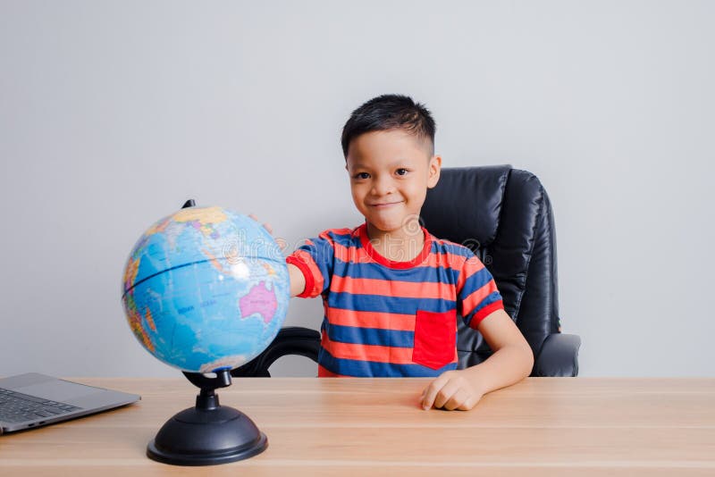 Asian Boy Looking at World Map Stock Image - Image of concept, asian ...