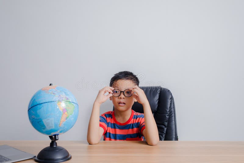 Asian Boy Looking at World Map Stock Image - Image of person, world ...