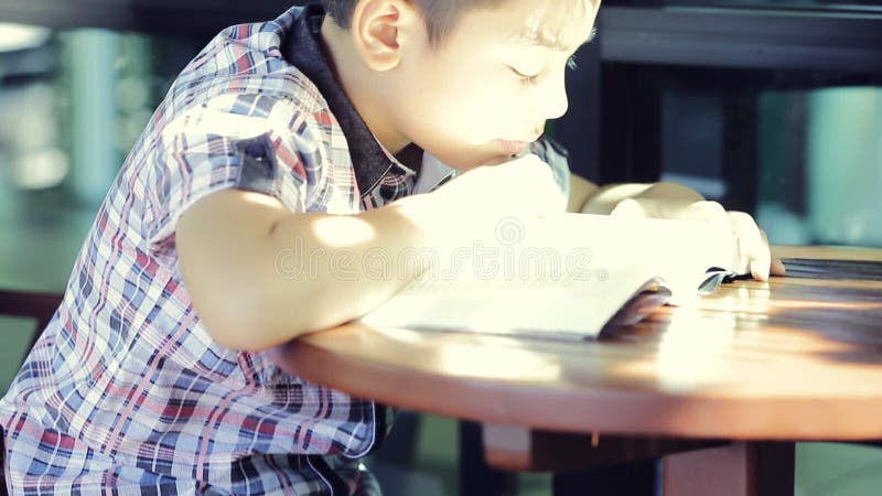 Asian Boy Reading Book in Library Stock Photo - Image of childhood ...