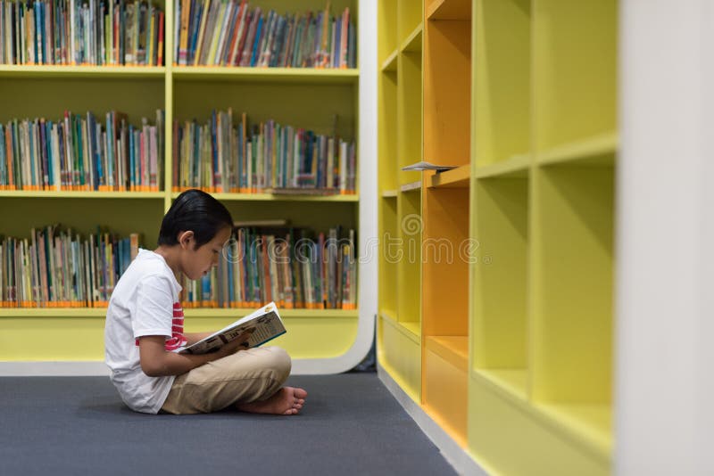 Asian Boy Reading a Book in a Library Stock Photo - Image of knowledge ...