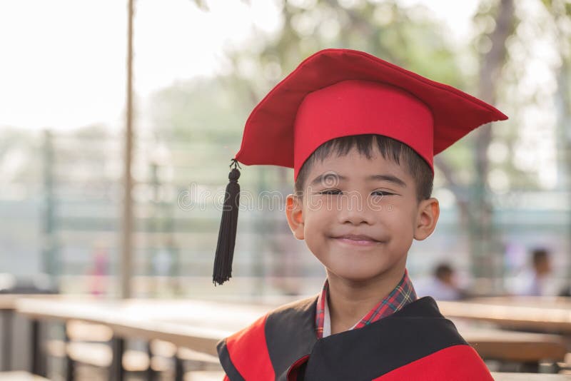 Asian Boy Red Graduation Gown Stock Photo - Image of concept, gown ...