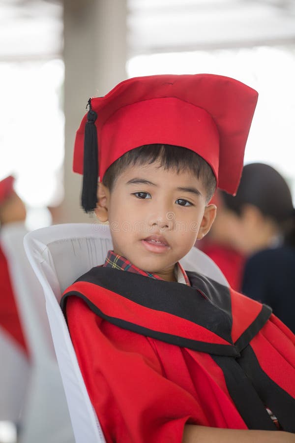 Asian Boy Red Graduation Gown Stock Image - Image of happy, concept ...