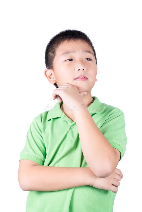 Asian Boy Thinking Isolated on White Background Stock Photo - Image of ...