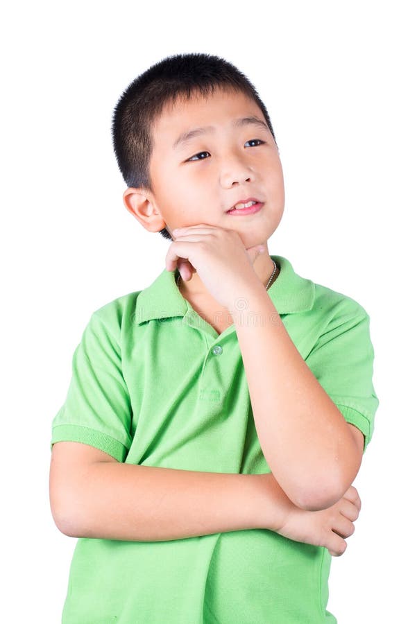Asian Boy Thinking Isolated on White Background Stock Image - Image of ...