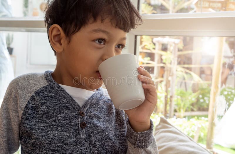 Asian Boy Drinking Water from a Cup Stock Photo - Image of care, drink ...
