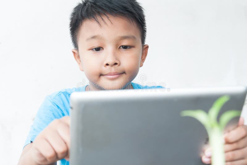Asian Boy Using Tablet, Happy Lifestyle with Technology Stock Image ...