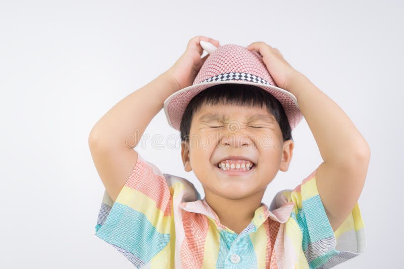 Asian Boy Wearing Hat is Stressed Out Stock Image - Image of head, kids ...