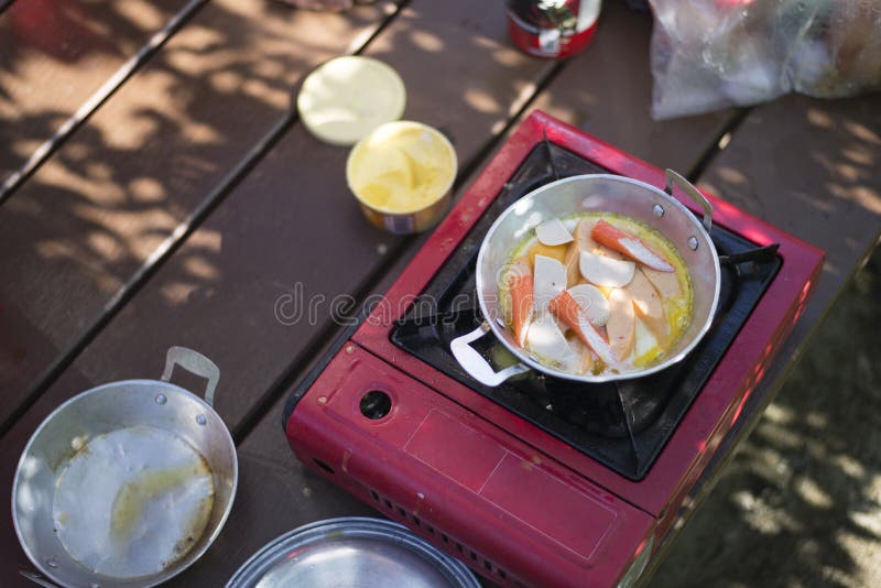 Asian Breakfast Cooking, Suitable Food for Camping Stock Image - Image ...