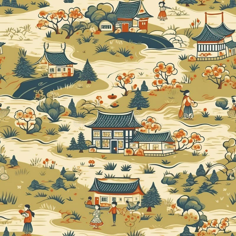 Asian Building Style Seamless Pattern. AI Generated Stock Illustration ...