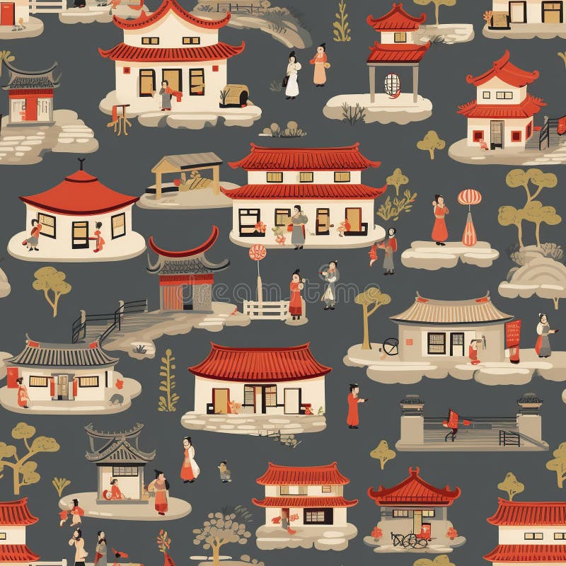 Asian Building Style Seamless Pattern. AI Generated Stock Illustration ...