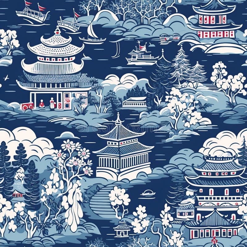 Asian Building Style Seamless Pattern. AI Generated Stock Illustration ...