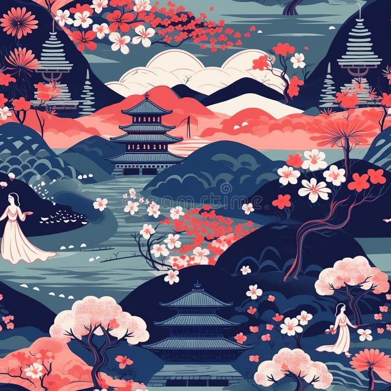 Asian Building Style Seamless Pattern. AI Generated Stock Illustration ...