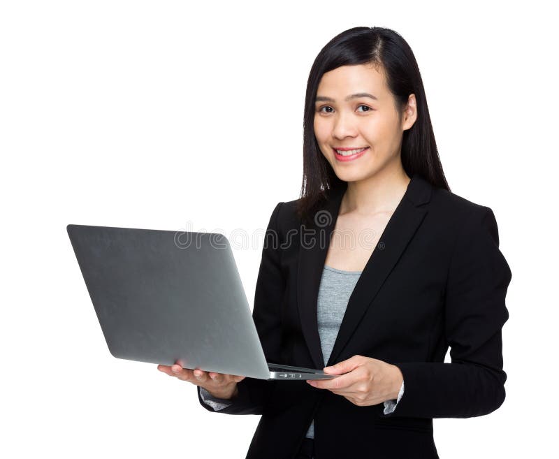 Asian Buisness Woman Use Laptop Computer Stock Image - Image of ...
