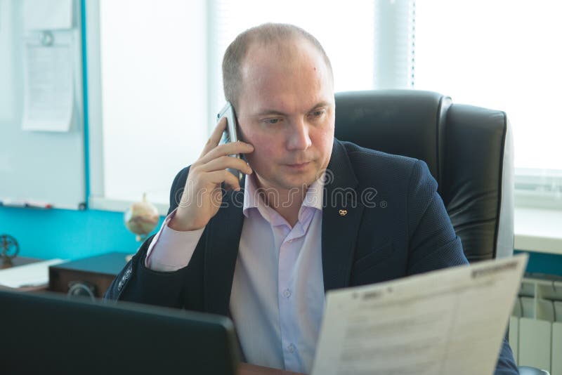Business Man in Office Busy with Business Work Stock Image - Image of ...