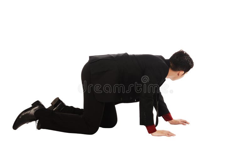 Smiling Businessman Crouching on the Floor Stock Image - Image of ...