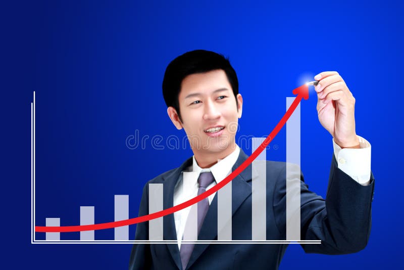 Business Man Point Hand on the Top of Arrow Graph with High Rate of ...