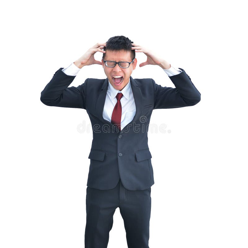 Asian Business Man Freaking Out Isolated on White Background, Cl Stock ...