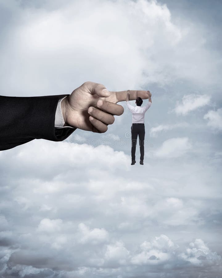 Asian Business Man Hang on Large Finger Stock Image - Image of business ...