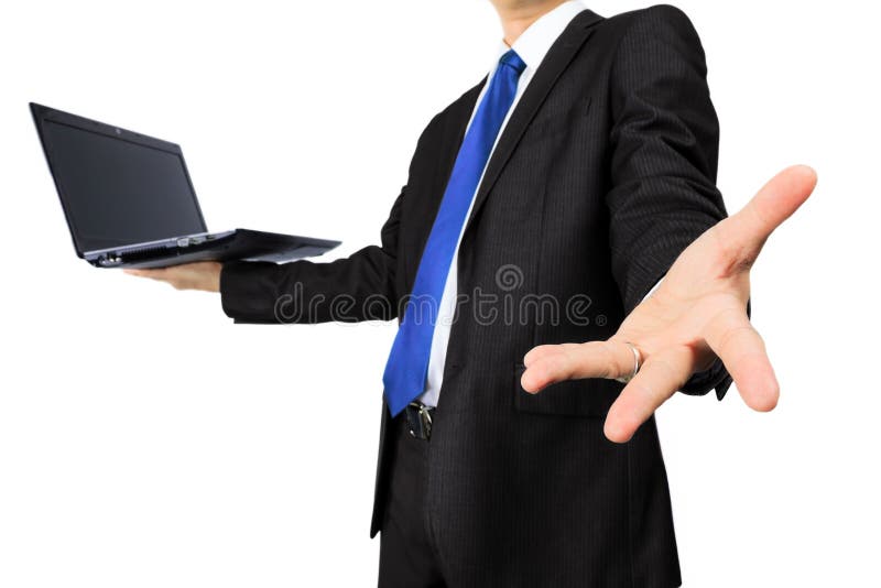 Asian Business Man with a Laptop Computer Over White Stock Image ...