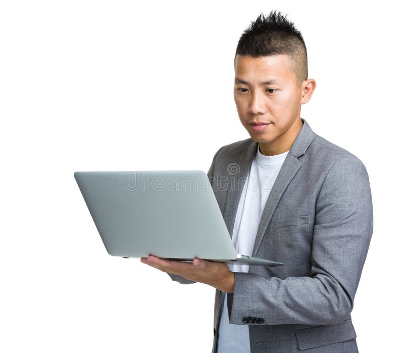 Asian Business Man Look at Laptop Computer Stock Photo - Image of boss ...