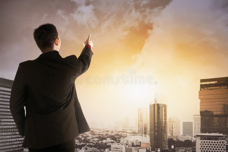 Asian Business Man Looking the City from the Rooftop Stock Photo ...