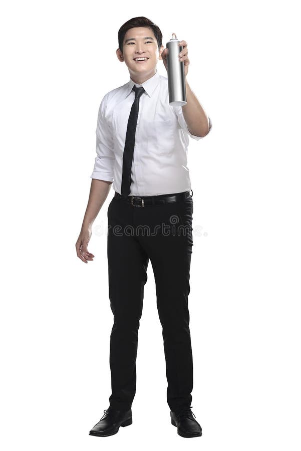 Asian Business Man Spraying Something Stock Photo - Image of holding ...