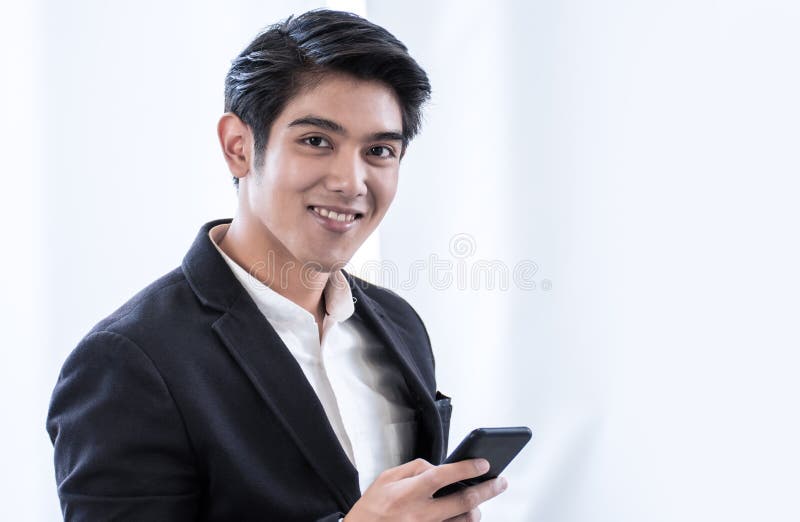 Asian Business Man is Texting Message Stock Image - Image of cellphone ...