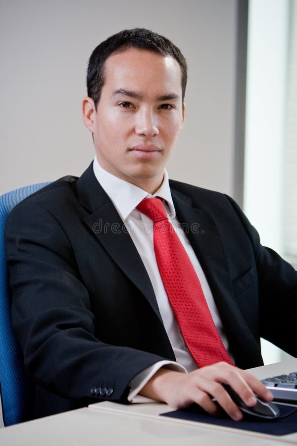 Asian Business Man Using Computer Stock Image - Image of close ...