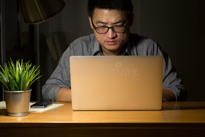 Asian Business Man Working at Night, Stock Photo - Image of night ...