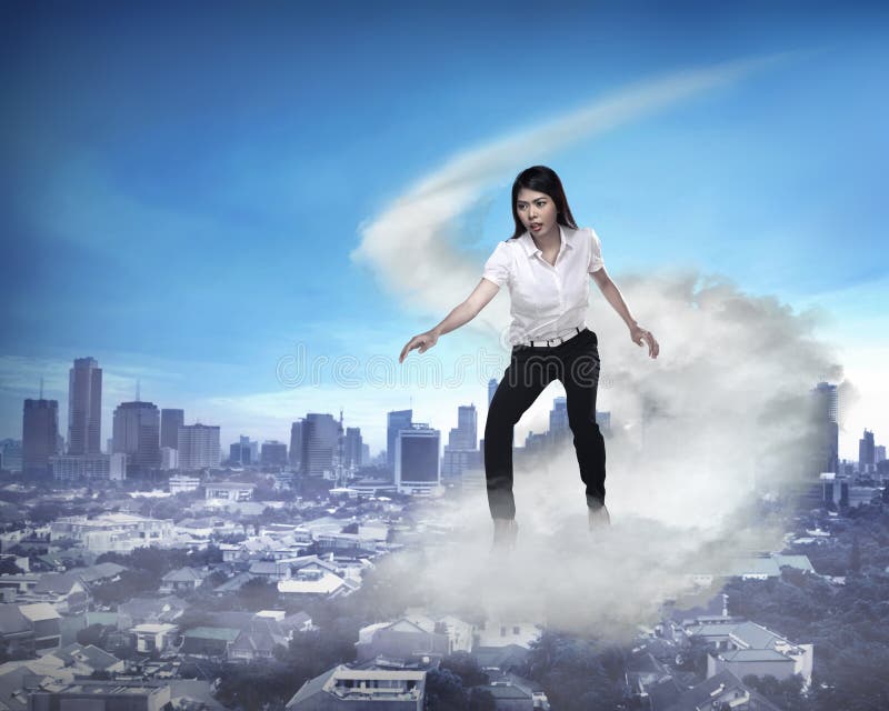 Asian Business Person Flying with the Cloud Stock Image - Image of ...